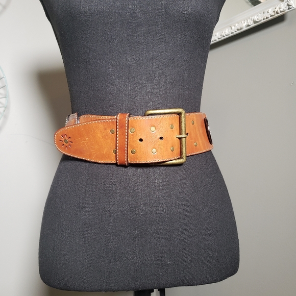 Vintage | Accessories | Vintage Thick Carved Brown Leather Wide Boho ...